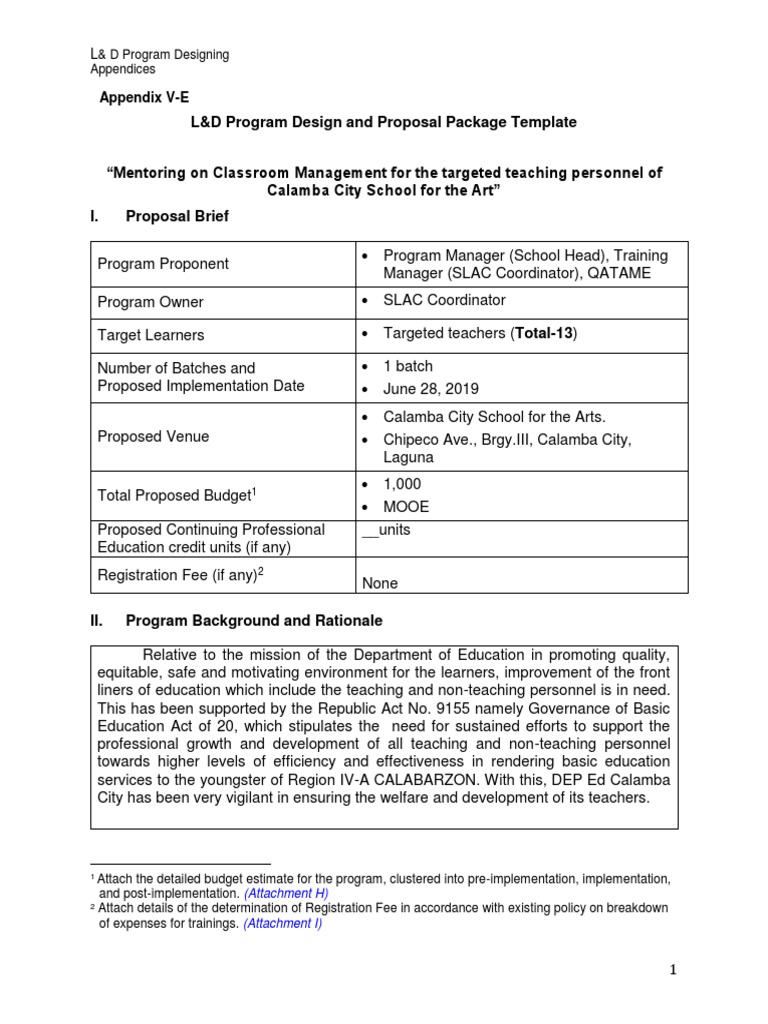 II-E L - D Program Design - Proposal Template | PDF | Mentorship ...