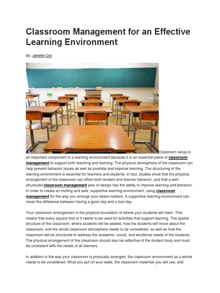 Classroom Management For An Effective Learning Environment WORD ...