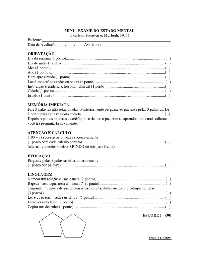 Mini Exame Do Estado Mental | Memória | Bem-estar