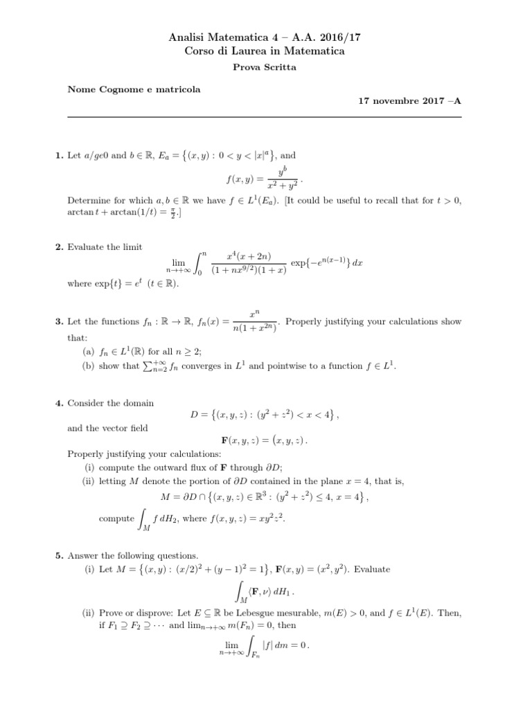Analisi Matematica 4 - A.A. 2016/17 Corso Di Laurea in Matematica | PDF | Complex Analysis ...