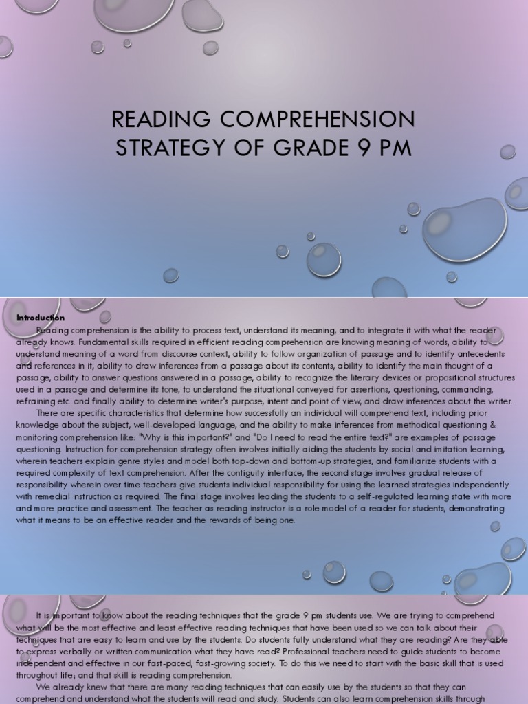 Grade 9 Reading Comprehension Strategies | PDF | Reading Comprehension ...