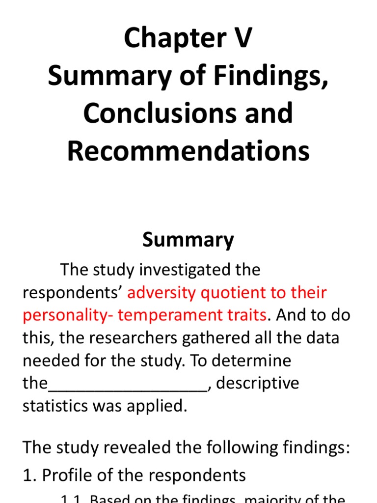 Summary of Findings, Conclusions and Recommendations | PDF