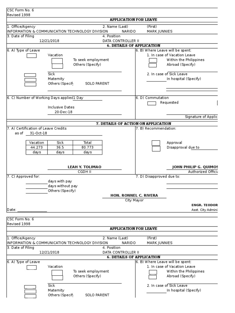 CSC Form 6 (Leave Form-New) | PDF | Government | Business
