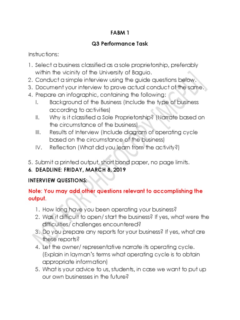 Fabm 1 Q3 Performance Task: Output | PDF | Psychological Concepts ...