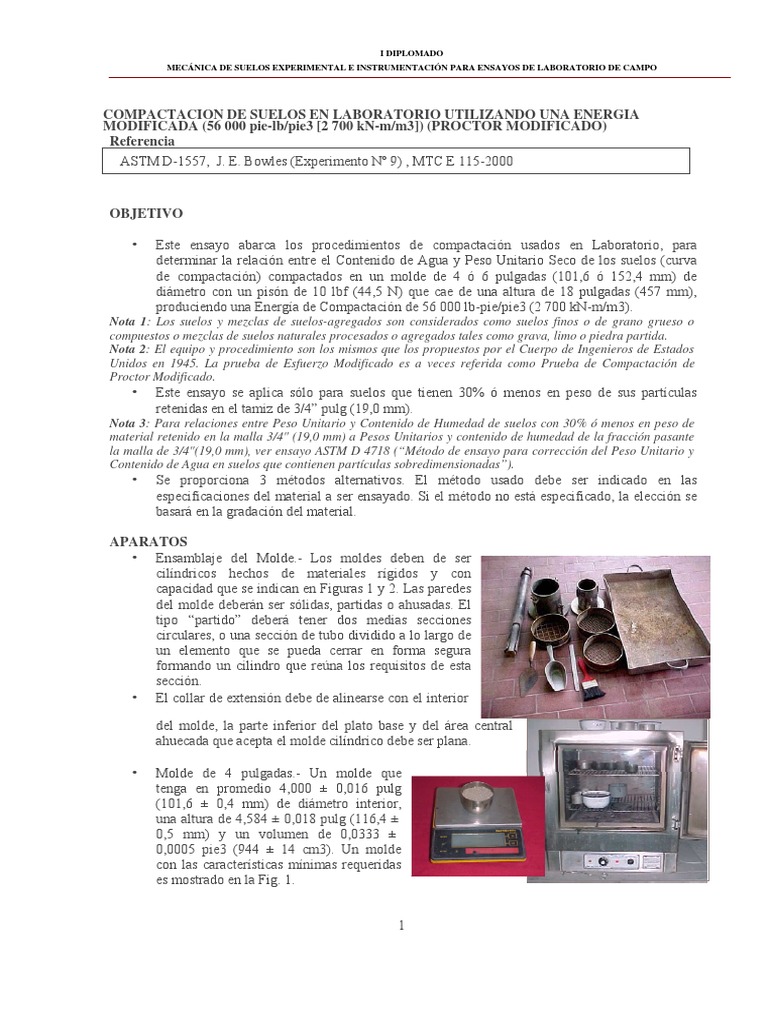 Proctor Modificado Astm D-1577 | PDF | Mecánica de suelos | Laboratorios