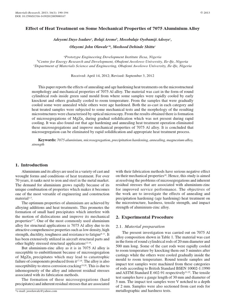 Effect of Heat Treatment On Some Mechanical Properties of 7075 ...
