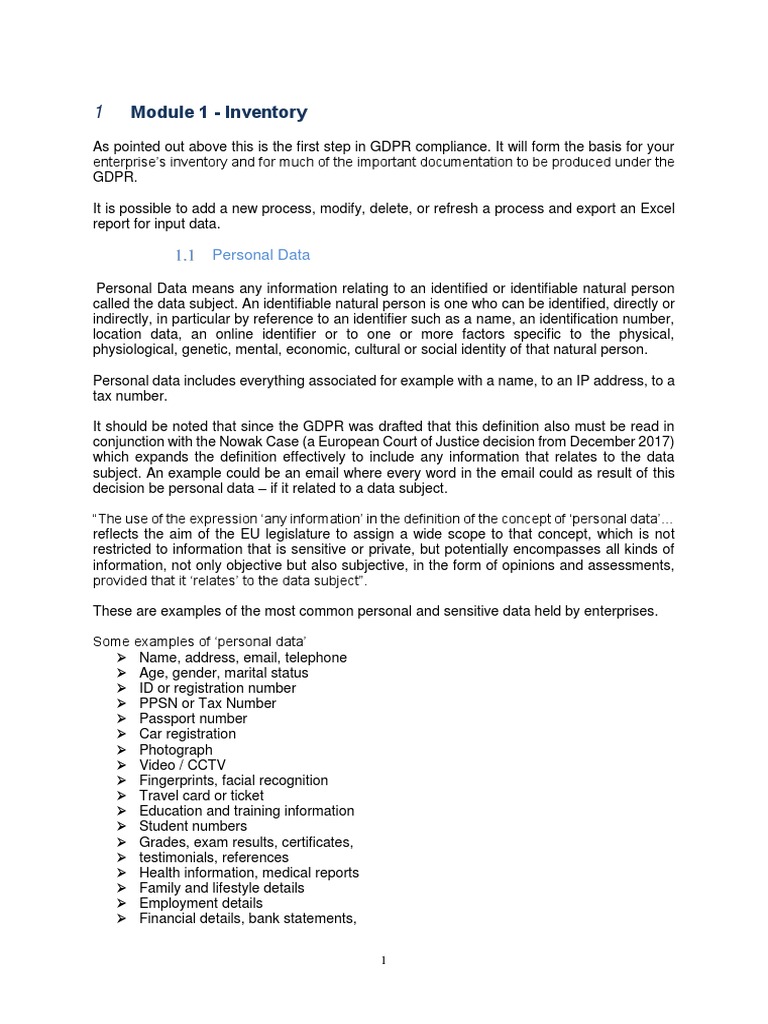 Module 1 - Inventory: Personal Data | PDF | Information Security ...