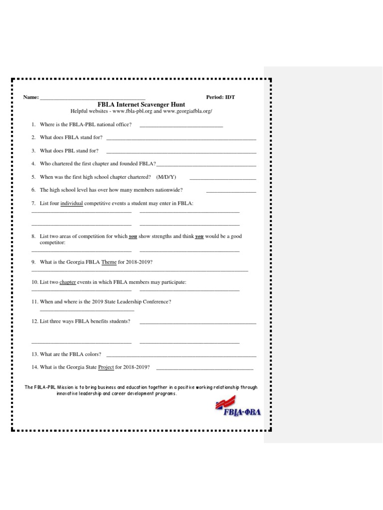 FBLA-PBL Scavenger Hunt Guide | PDF | Business