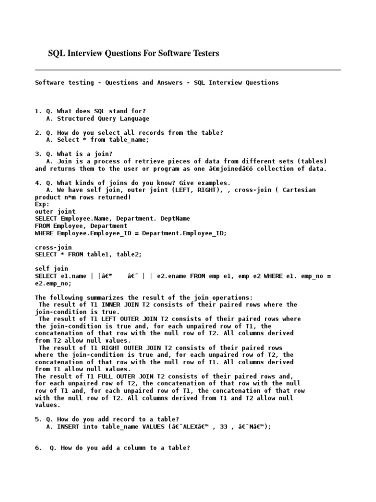 SQL For Testers | PDF | Databases | Sql