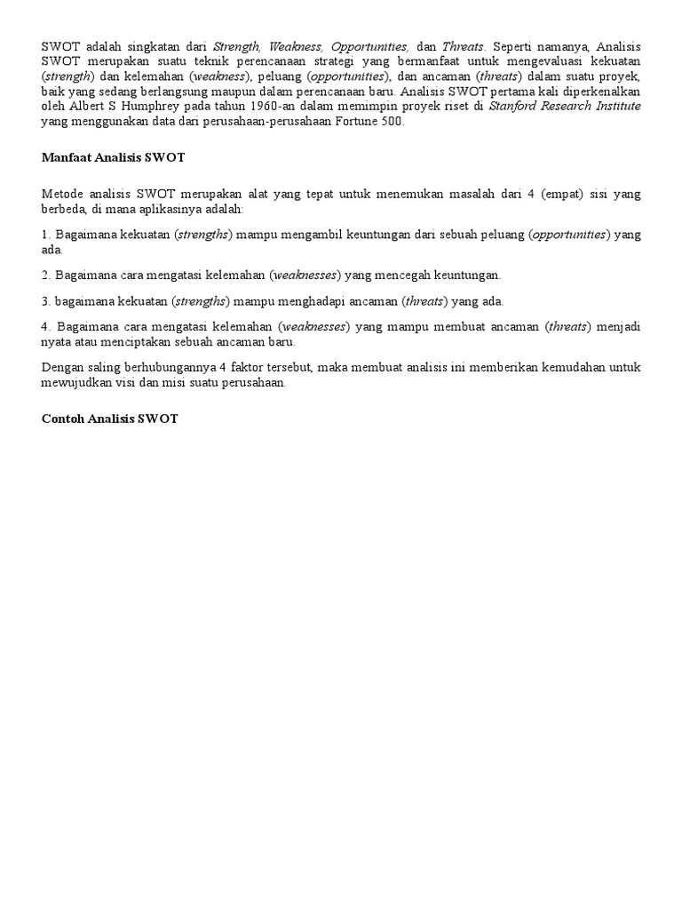 SWOT Adalah Singkatan Dari Strength | PDF