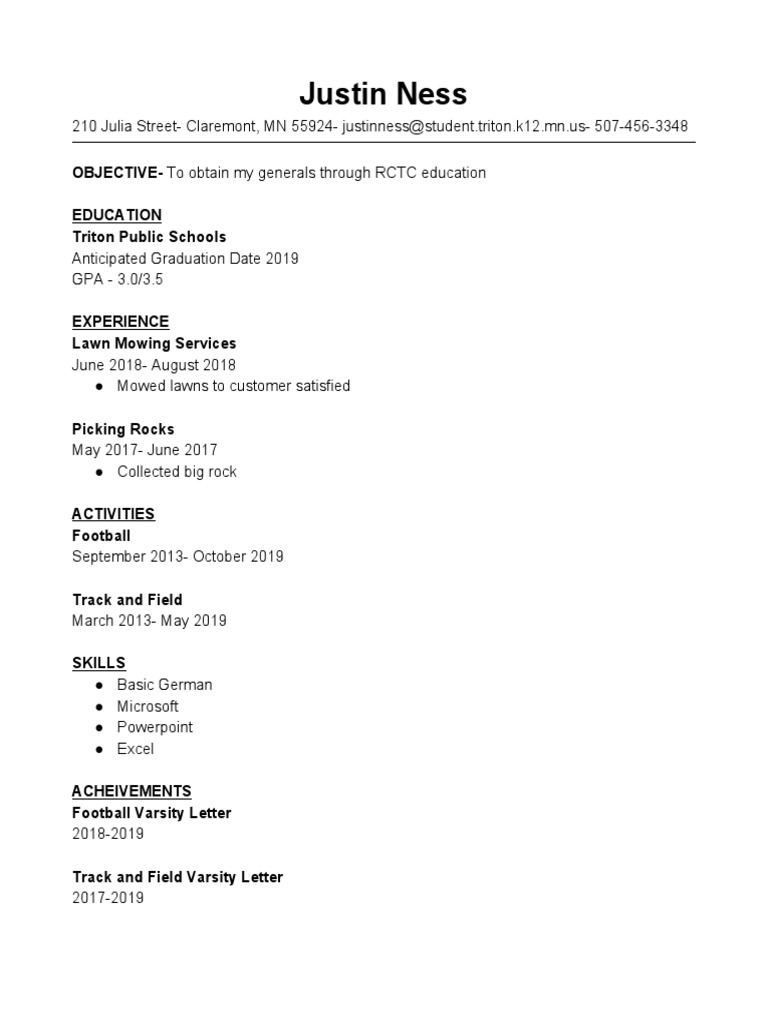 Justin Ness: Objective-Education Triton Public Schools | PDF | Business ...