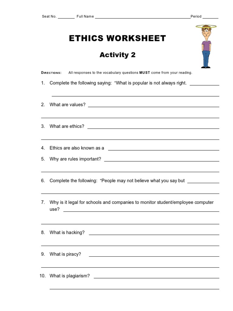 Ethics Worksheet for Students | PDF