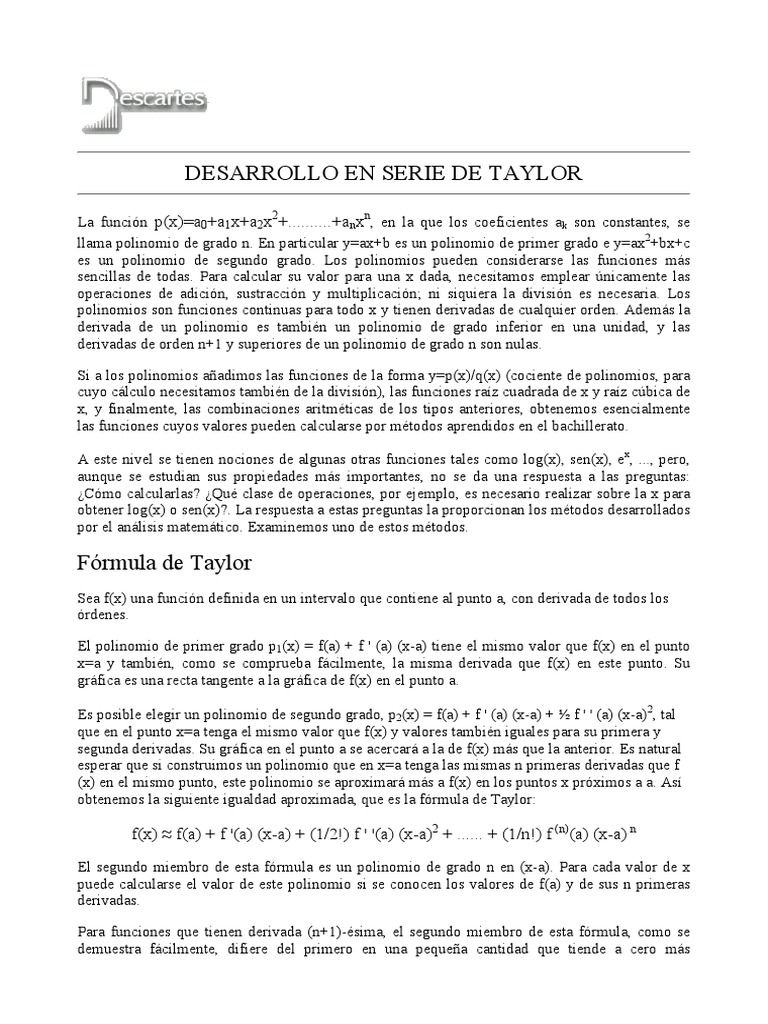 Desarrollo En Serie De Taylor: p(x)=a +a x+a x +..........+a x ...