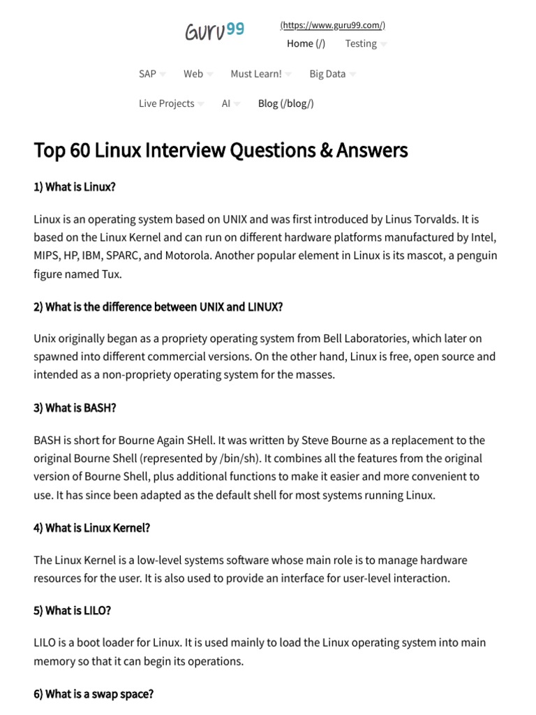 Top 60 Linux Interview Questions & Answers | PDF | Desktop Environment ...