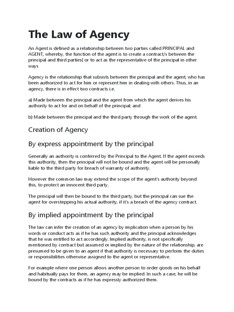 The Law of Agency | PDF | Law Of Agency | Consideration