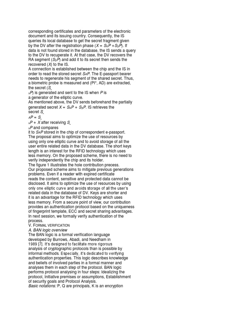 Formal Verification Of An Authentication Protocol For Electronic Passports Using The Ban Logic