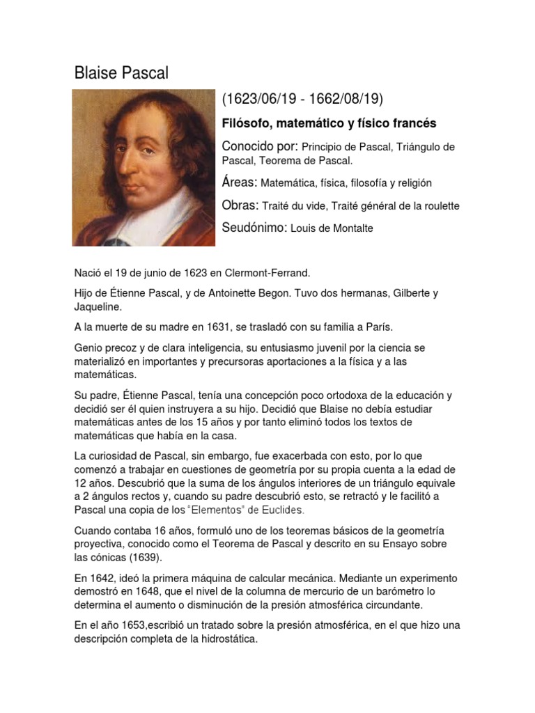 Blaise Pascal | PDF | Enseñanza de matemática | Science