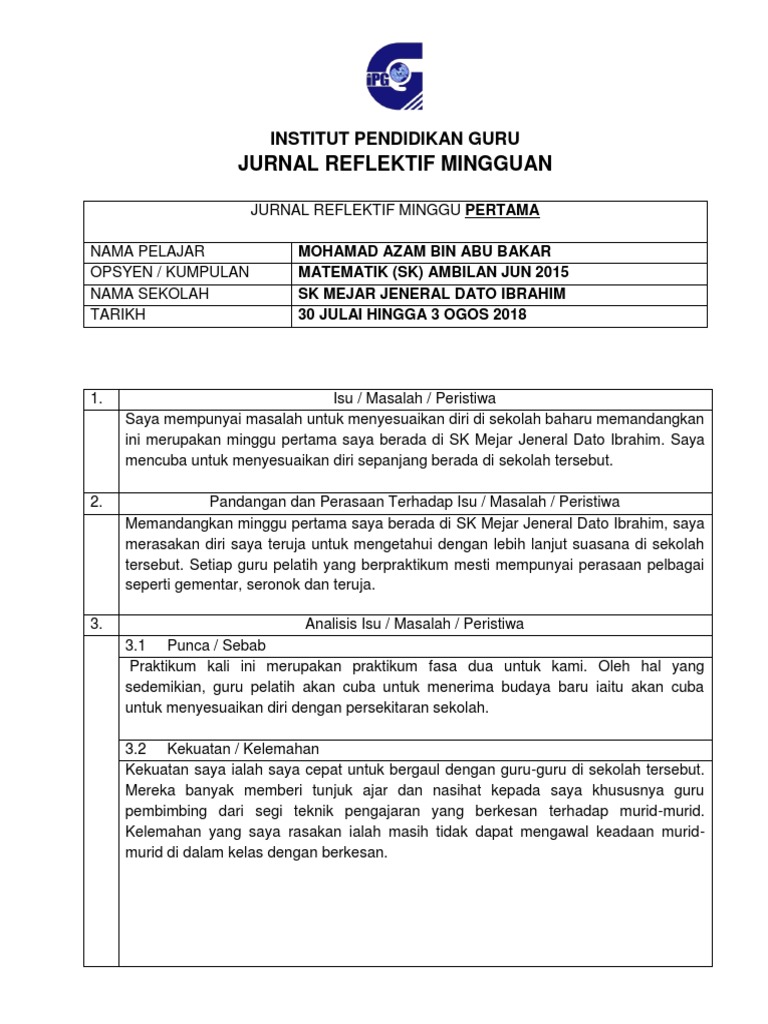 Jurnal Reflektif Praktikum IPGM | PDF