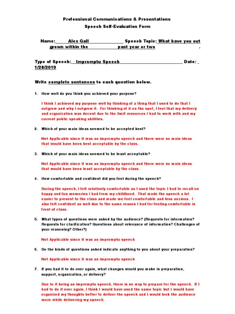 Speech Self-Evaluation Form | PDF | Public Speaking | Epistemology