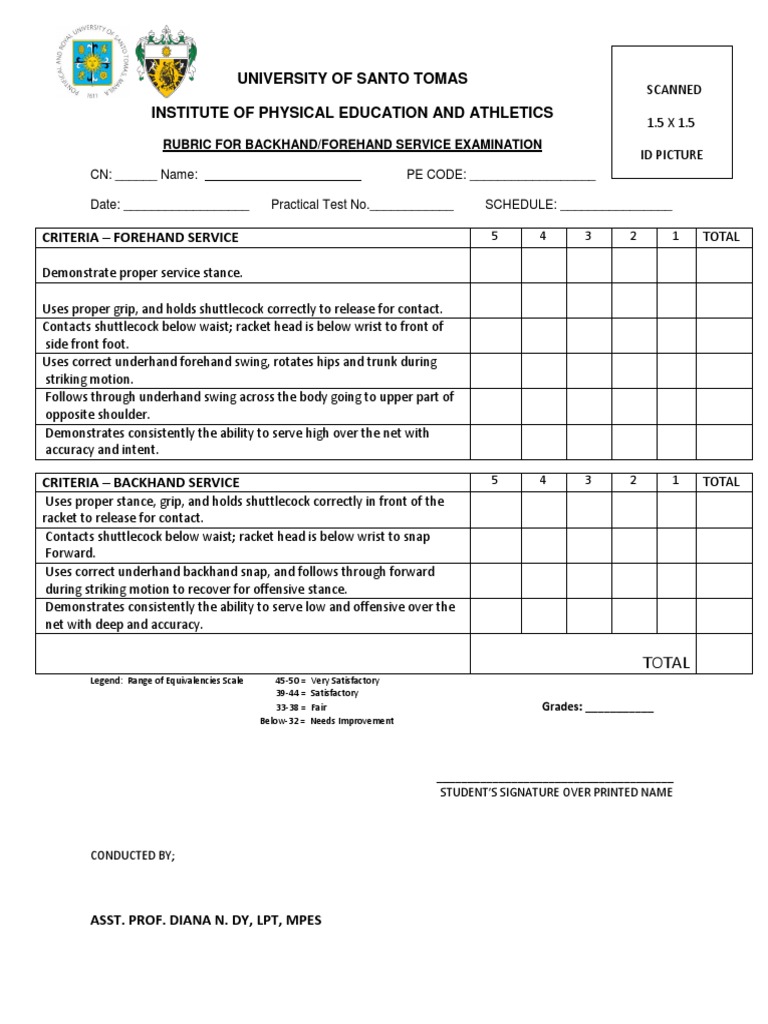 Badminton Rubrics For Service Forehand and Backhand | PDF | Racquet ...