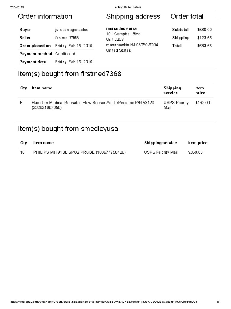 Ebay - Order Details PDF | PDF