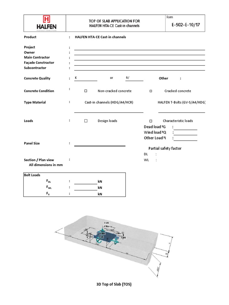 Form Data Halfen CIC Top of Slab (TOS) PDF | PDF