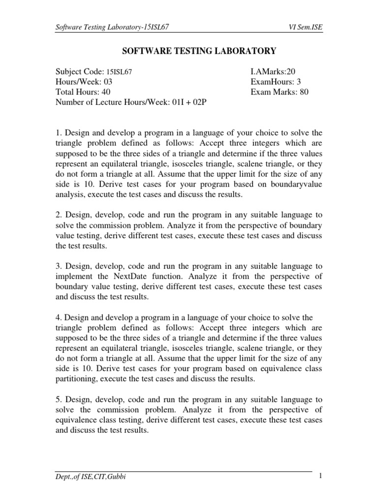 ST Lab Manual | PDF | Software Testing | Programming Language