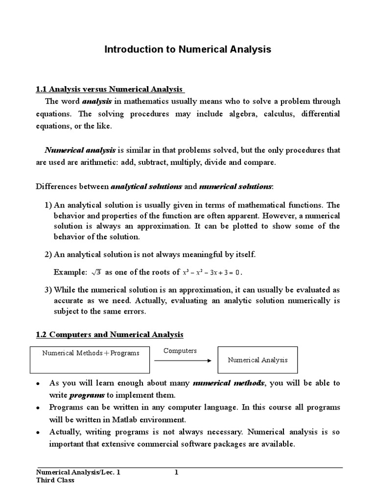 Lecture 1 Introduction To Numerical Analysis Pdf Numerical Analysis