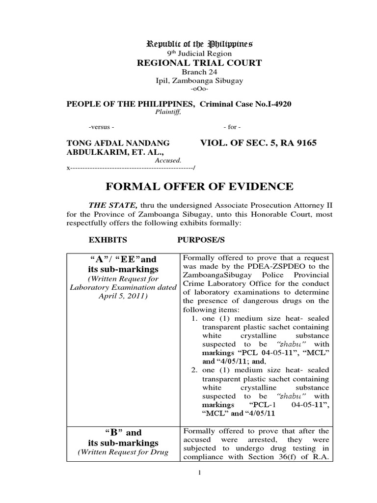 Comment and Opposition To Formal Offer of Evidence | Methamphetamine ...