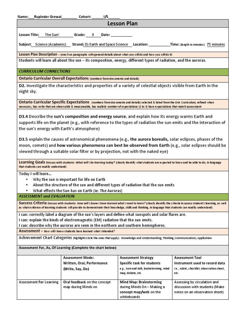 The Sun Lesson Plan Final | PDF | Sun | Earth
