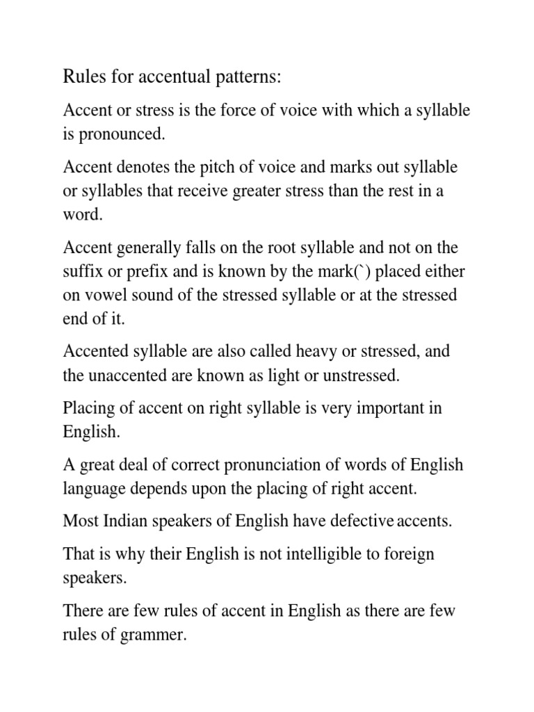 Rules For Accentual Patterns | PDF | Stress (Linguistics) | English Language