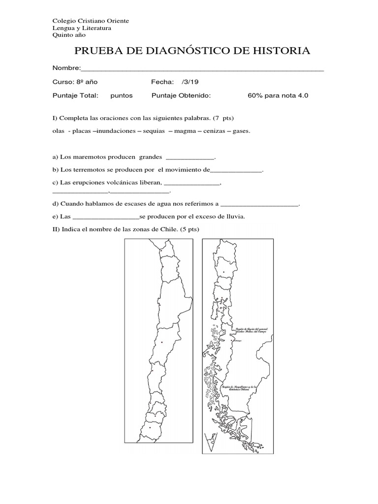 Prueba de Diagnóstico de Historia | PDF | Chile | Américas