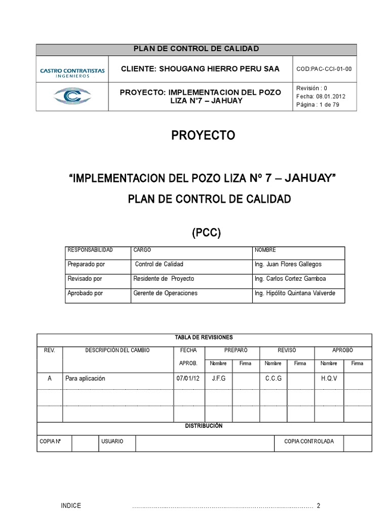 Plan de Control de Calidad para Proyecto | PDF | Gestión de la calidad ...