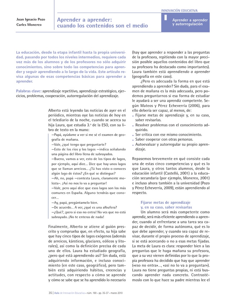 Aprender A Aprender | PDF | Aprendizaje | Maestros