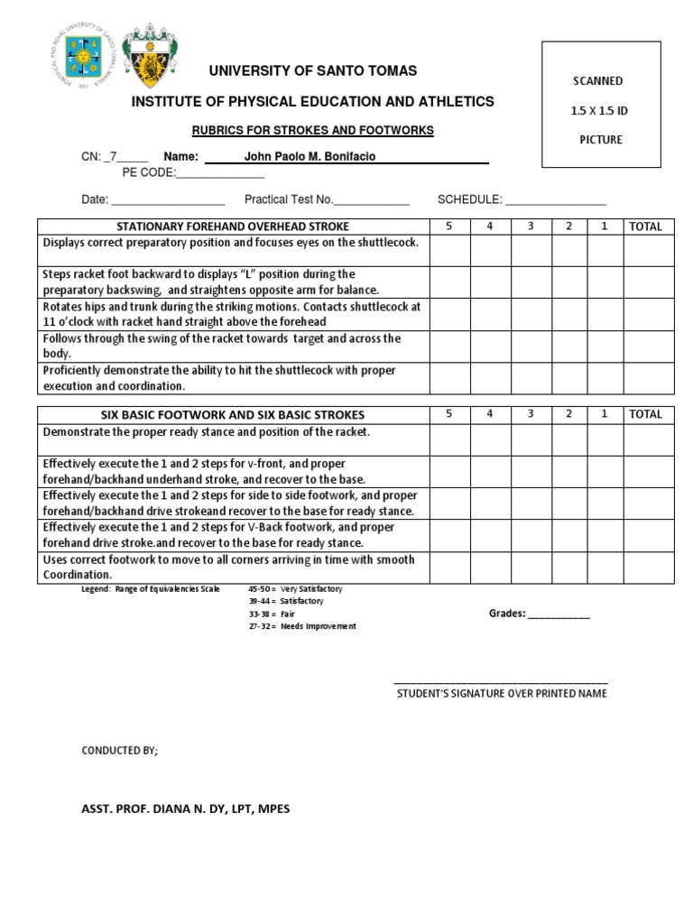 Badminton Rubrics For Six Basic Footwork and Stroke | PDF | Racquet ...