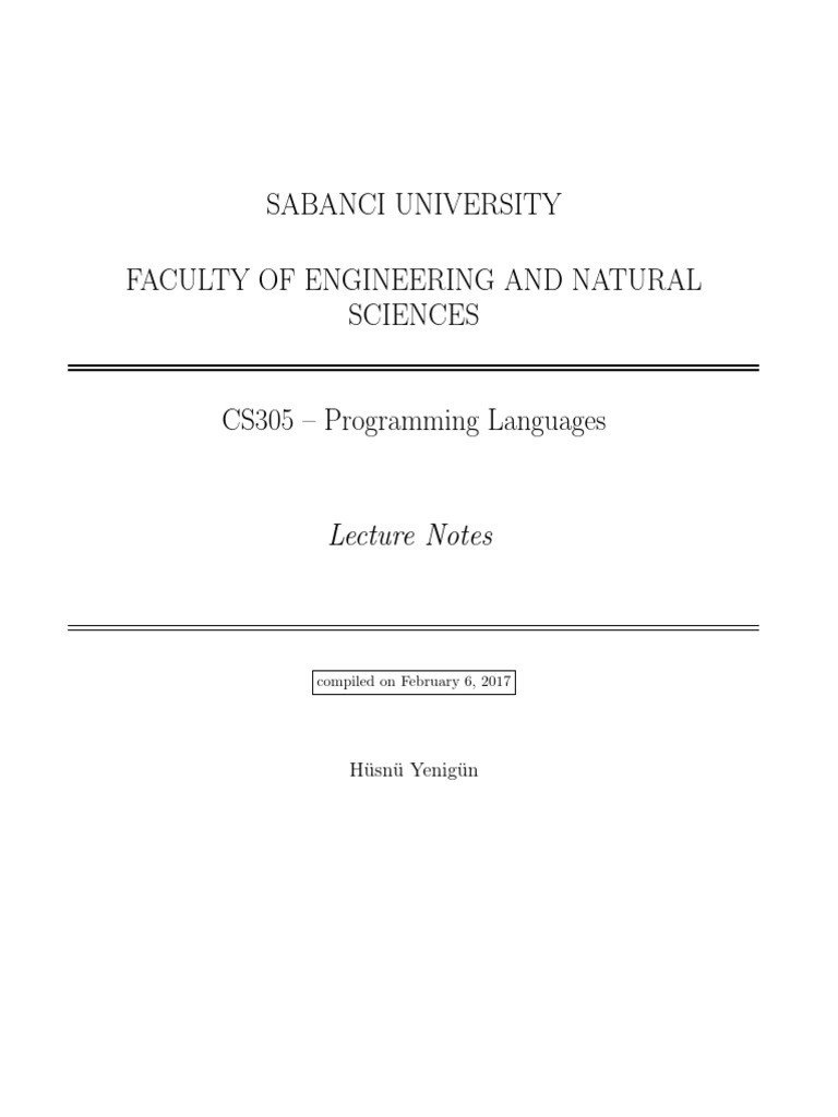 Programming Languages' Lecture Notes by Hüsnü Yenigün (CS305) (Sabancı ...