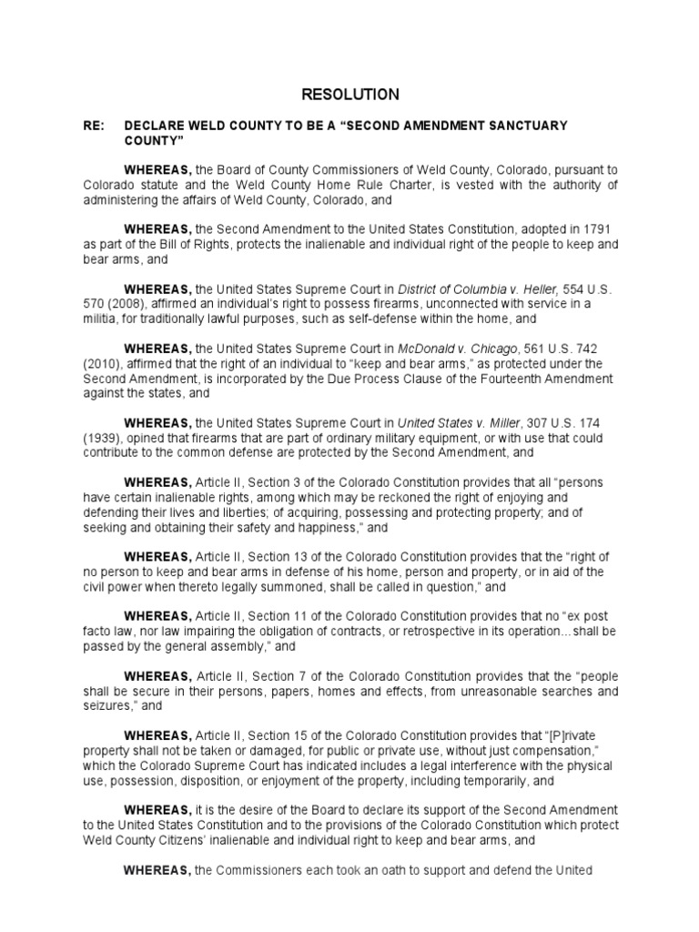 Second Amendment Sanctuary County Resolution | PDF | Second Amendment ...