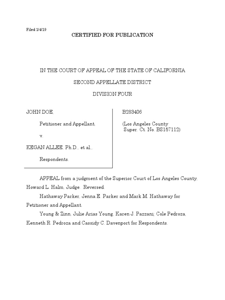 John Doe V Kegan Allee Sex Misconduct | PDF | Consent | Burden Of Proof ...