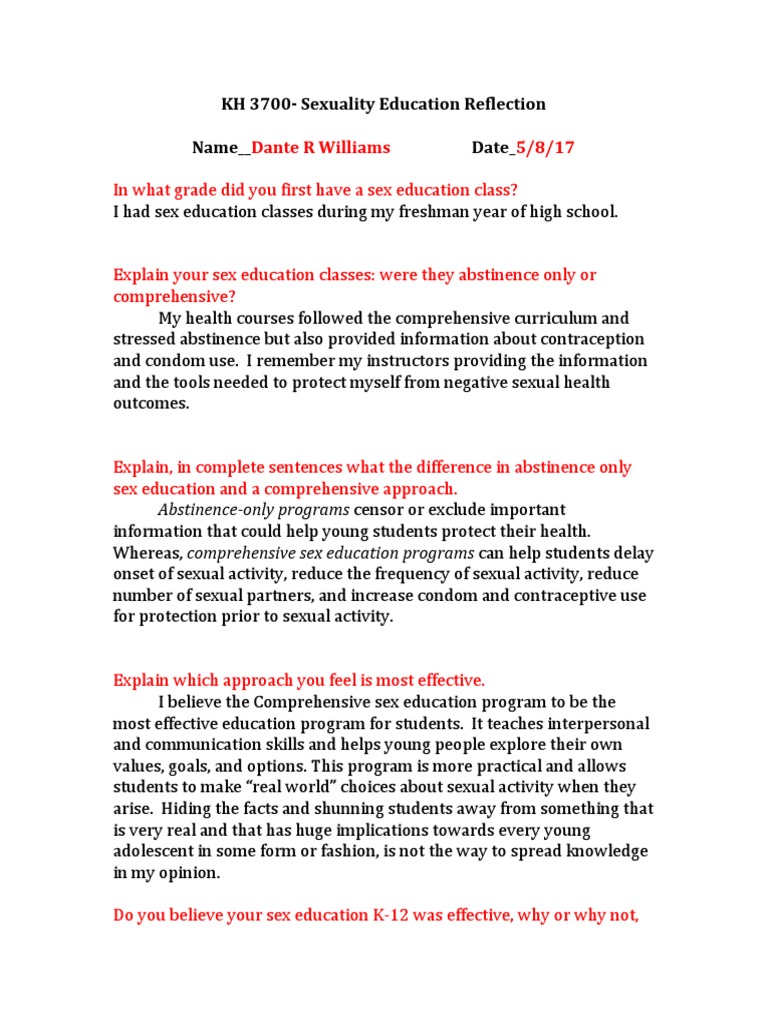 Comprehensive Sex Education Reflection Pdf Self Improvement Wellness 2199