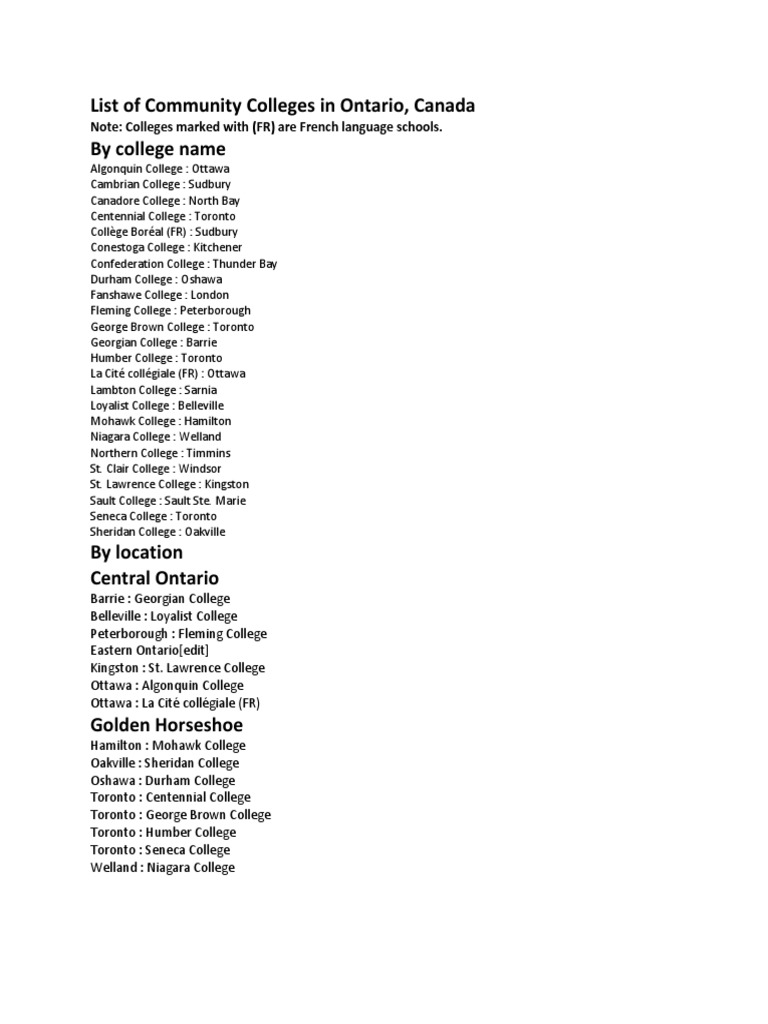 List of Community Colleges in Ontario | PDF