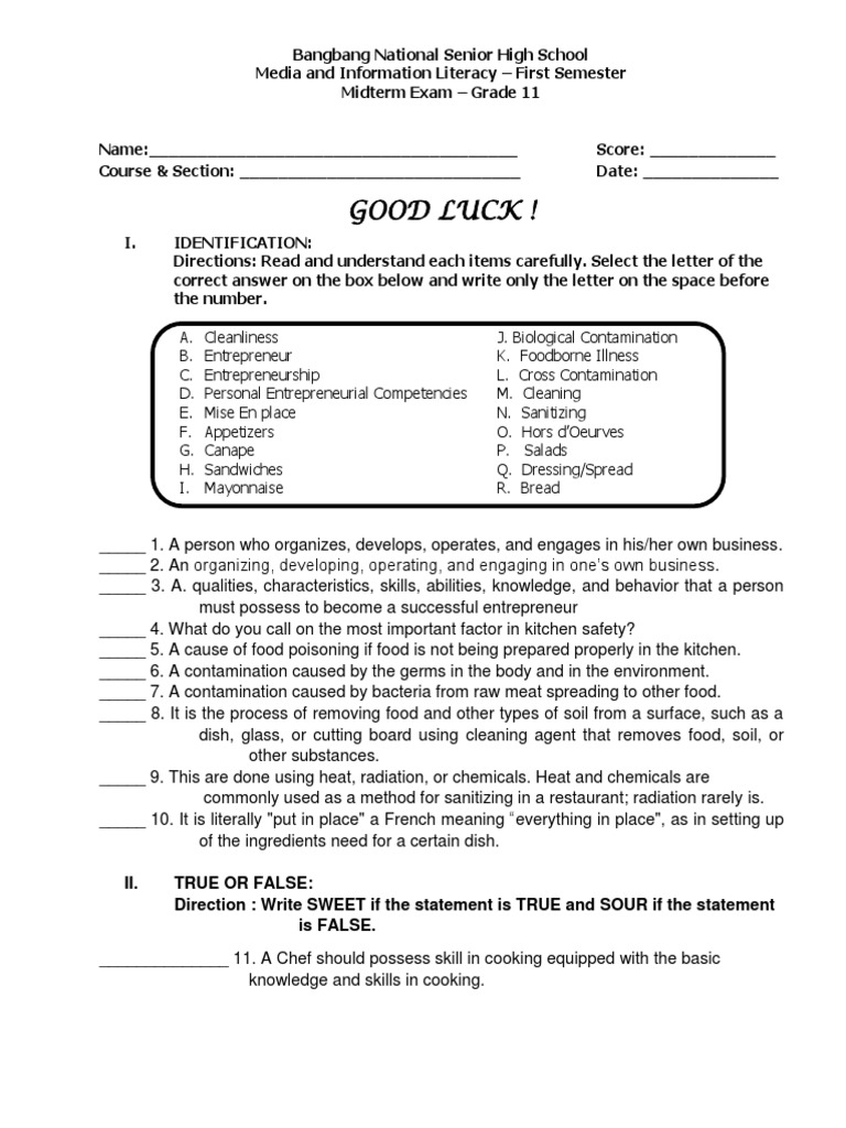 Grade 11 Cookery Midterm Exam | PDF | Foods | Cooking