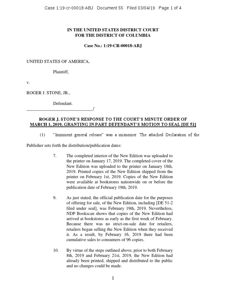 Roger Stone Attorney Response | PDF | Government Information | Social ...