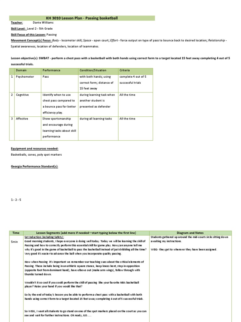 Passing Assignment Lesson Plan Template | PDF | Attention | Learning