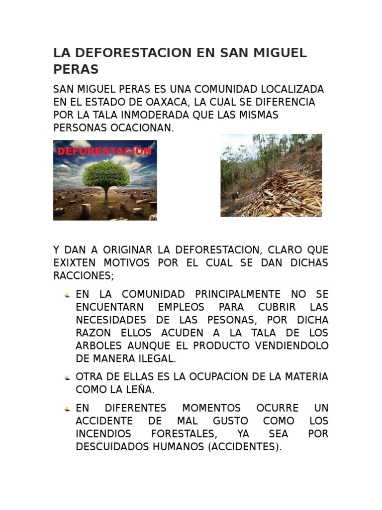 La Deforestación en San Miguel Peras | PDF | Deforestación | Entorno ...