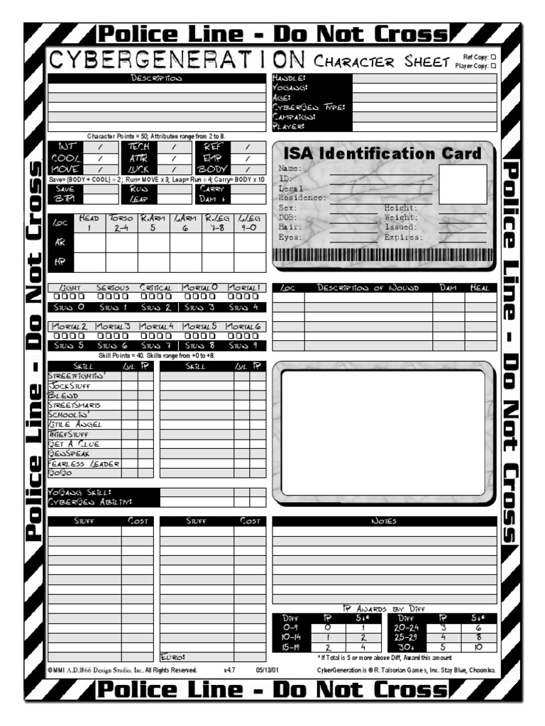 Cybergeneration - Character Sheet PDF | PDF | Role Playing Games | Role ...