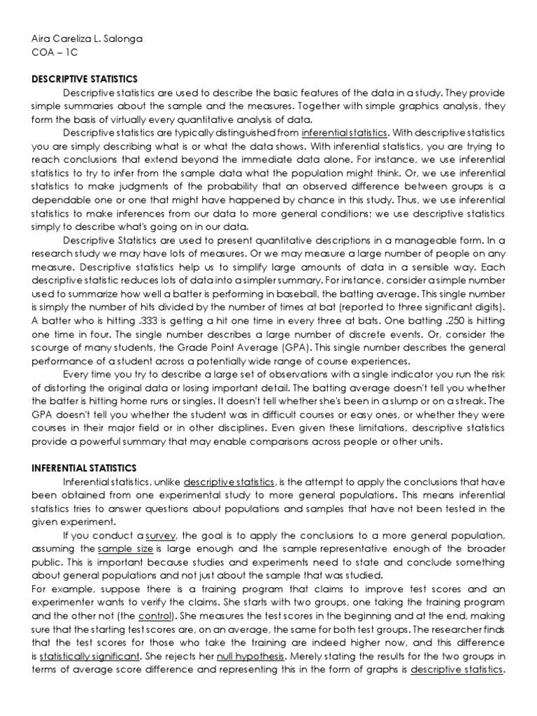 Descriptive Statistics | PDF | Statistical Inference | Statistics