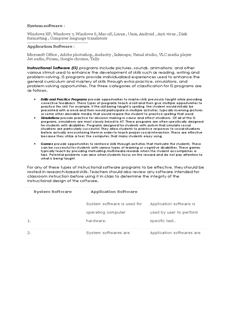 Comparing System Software and Application Software | PDF | Application ...