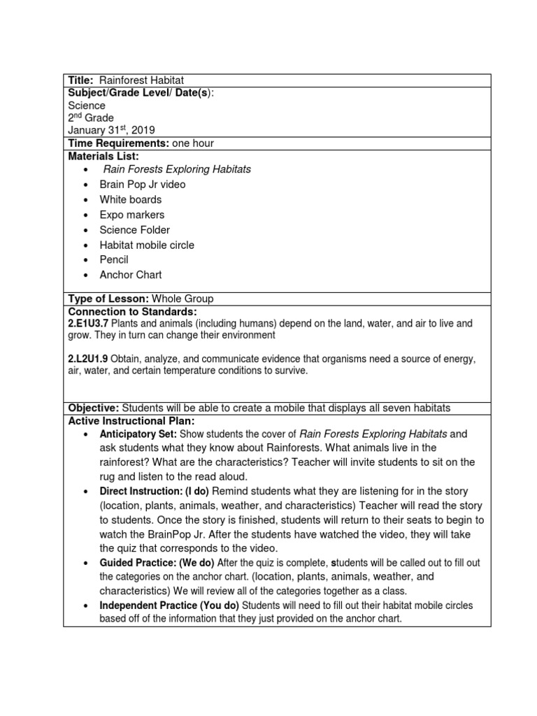Rainforest Lesson Plan | PDF | Rainforest | Habitat