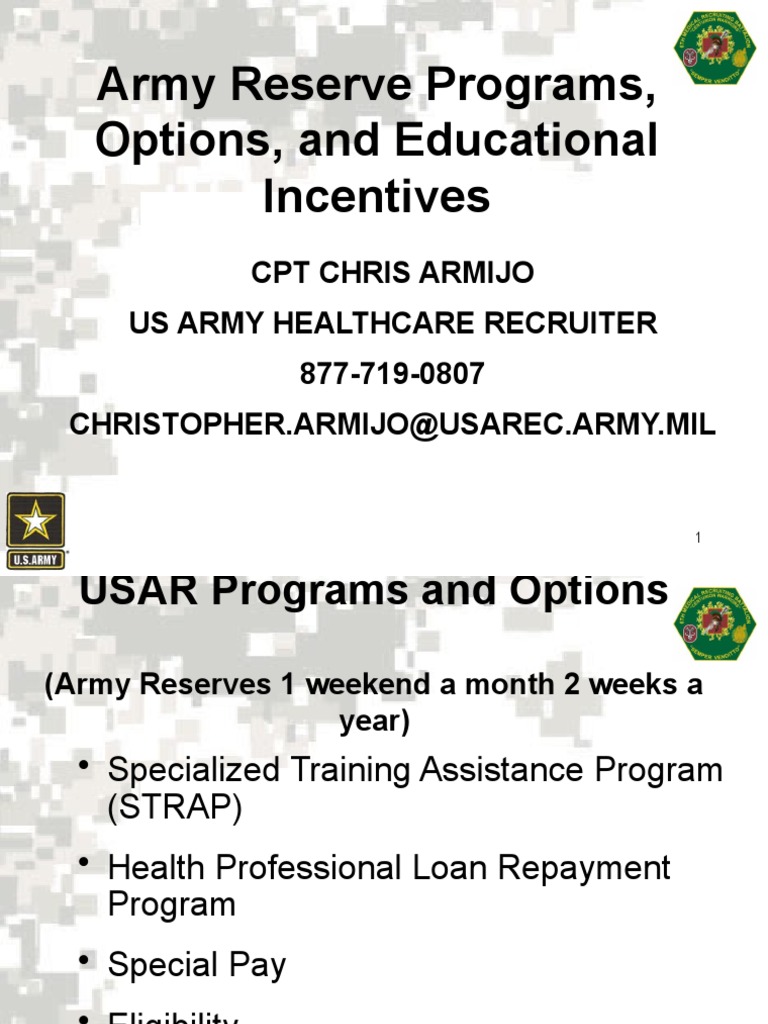 Army Reserve Programs, Options, and Educational Incentives | PDF ...