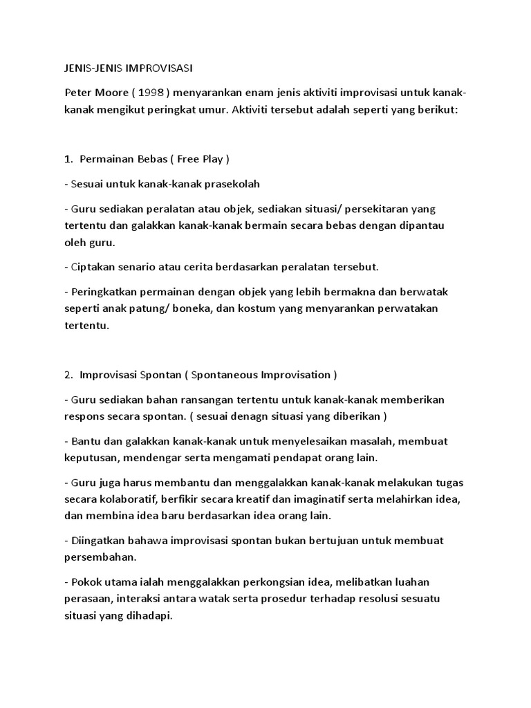 Jenis-Jenis Improvisasi untuk Kanak-Kanak | PDF